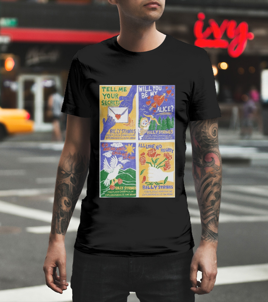 Billy Strings Tell Me Your Secrets Asheville NC February 14 2026 Explore Asheville Arena T-Shirt