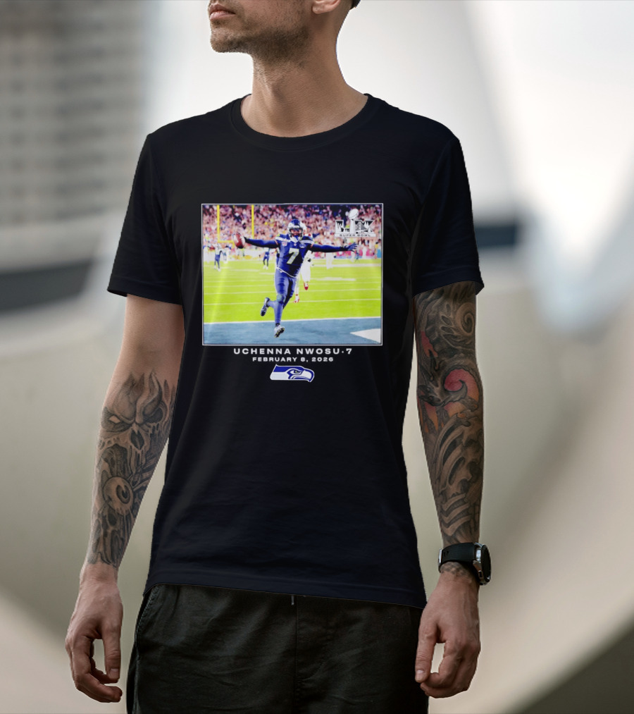 Uchenna Nwosu Seattle Seahawks Super Bowl Celebration Photo 2026 T-Shirt