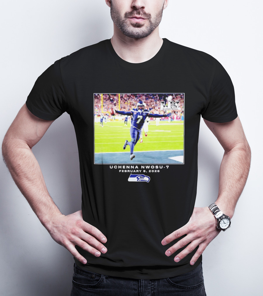 Uchenna Nwosu Seattle Seahawks Super Bowl Celebration Photo 2026 T-Shirt
