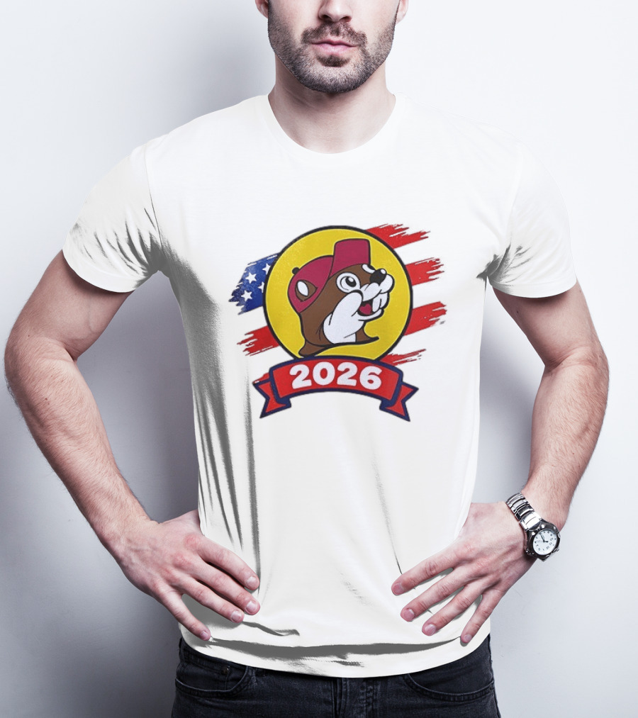 Buc Ee's 2026 Celebration With Iconic Beaver Emblem And American Flag T-Shirt