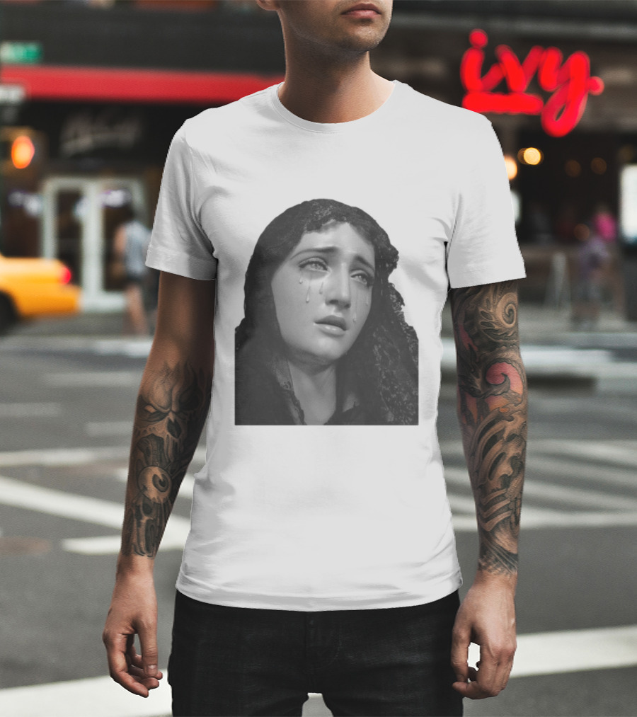 Null Society Virgin Mary Crying Statue Iconic Religious T-Shirt
