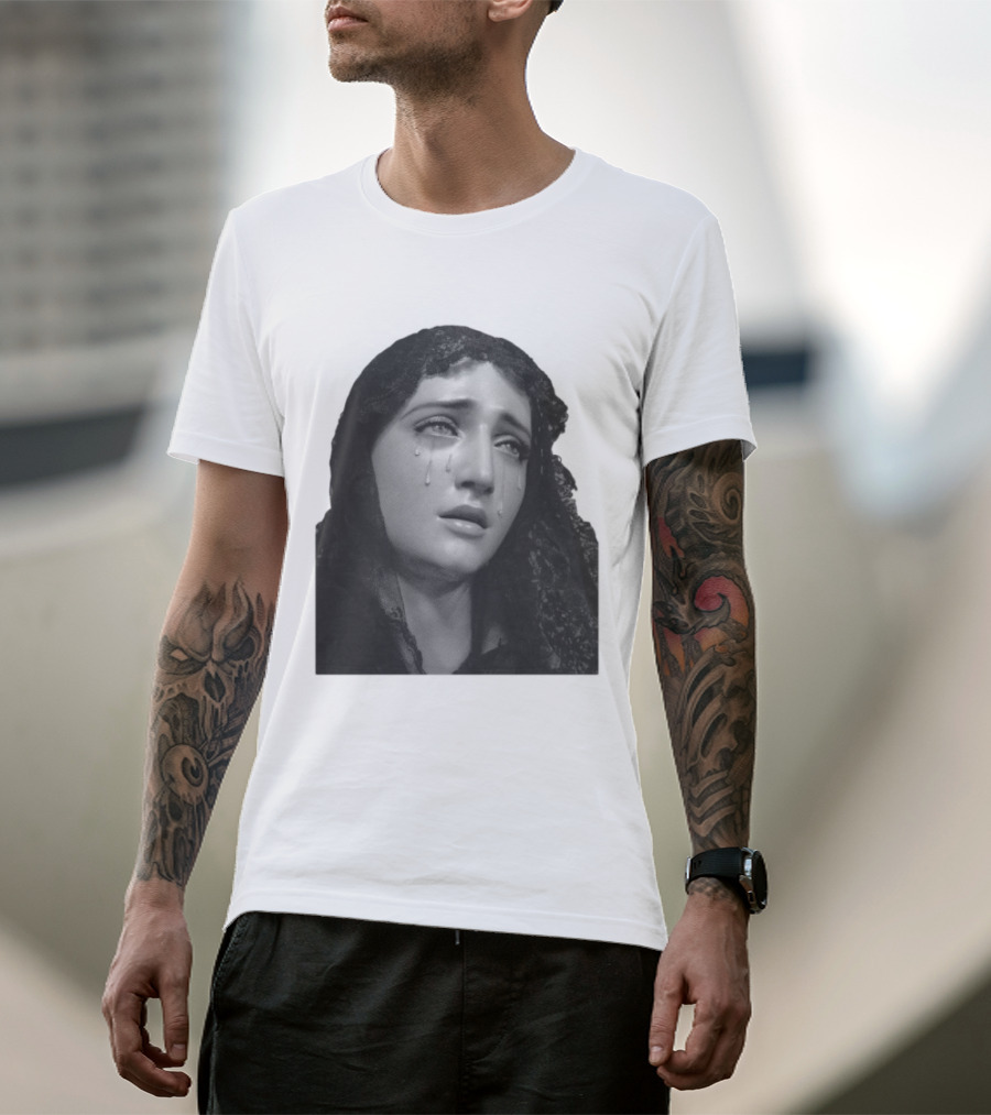 Null Society Virgin Mary Crying Statue Iconic Religious T-Shirt