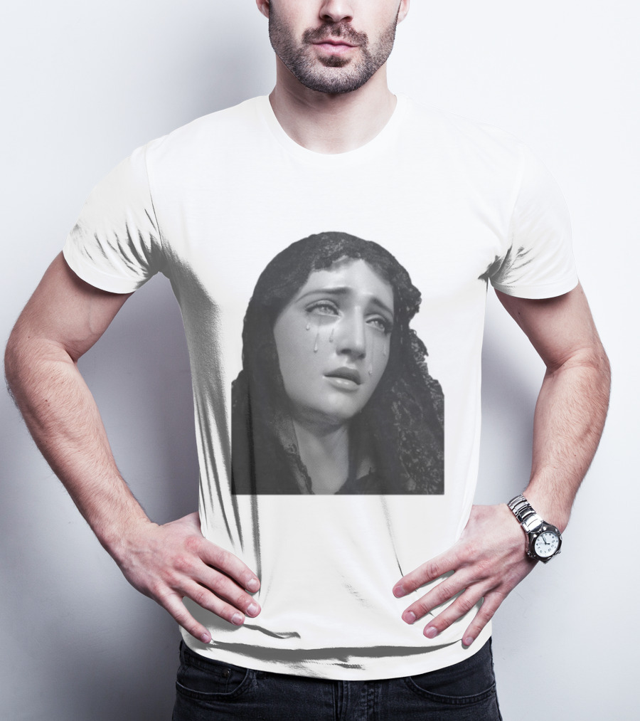 Null Society Virgin Mary Crying Statue Iconic Religious T-Shirt
