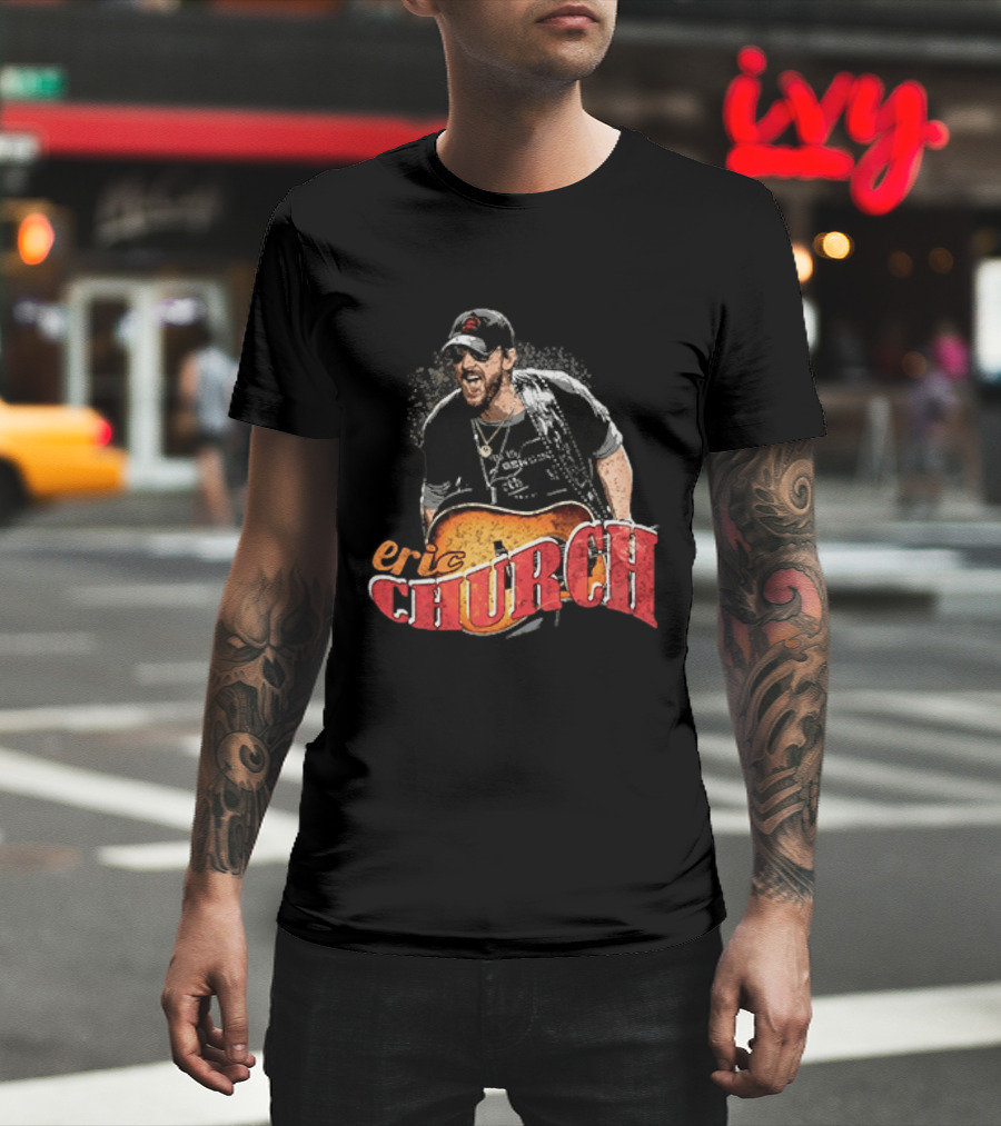 Eric Church Country Rock Music Icon With Guitar And Hat T-Shirt