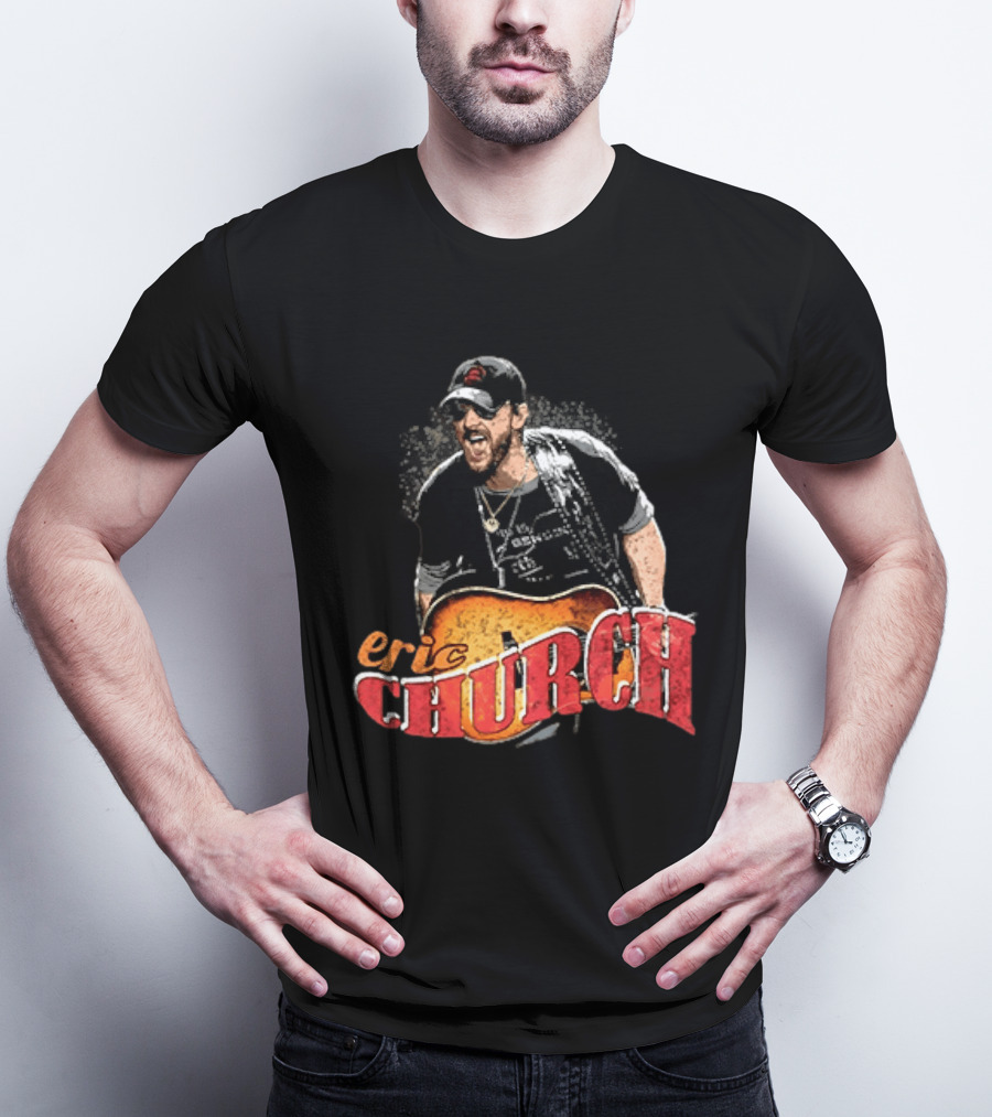 Eric Church Country Rock Music Icon With Guitar And Hat T-Shirt