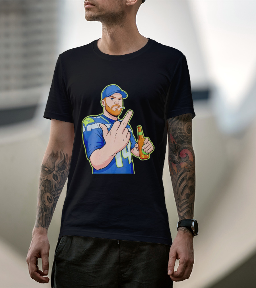 Ernest Jones Sam Darnold Middle Finger Seahawks Fan Gesture Cartoon T-Shirt