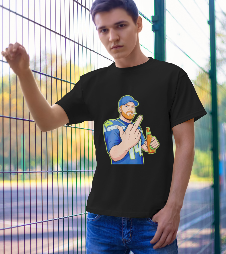 Ernest Jones Sam Darnold Middle Finger Seahawks Fan Gesture Cartoon T-Shirt