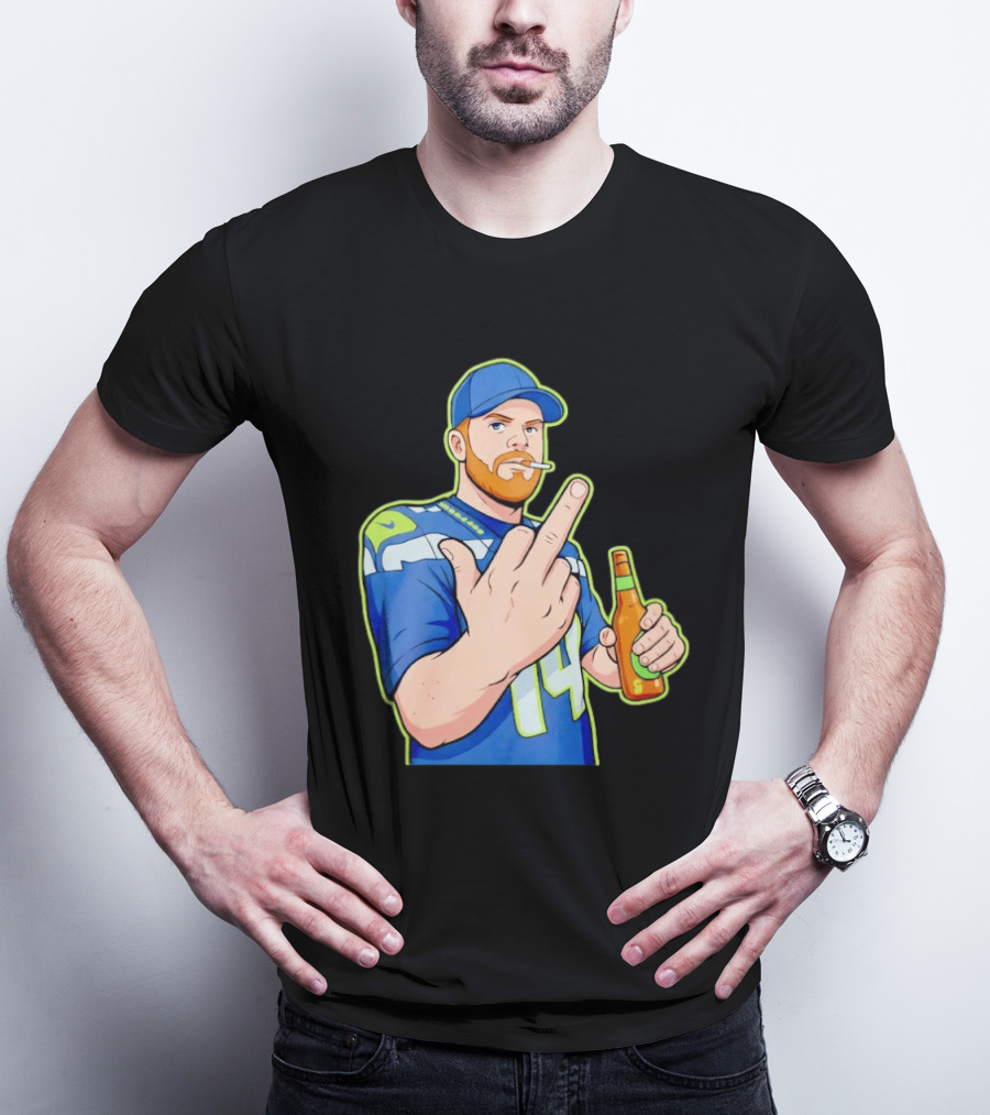Ernest Jones Sam Darnold Middle Finger Seahawks Fan Gesture Cartoon T-Shirt