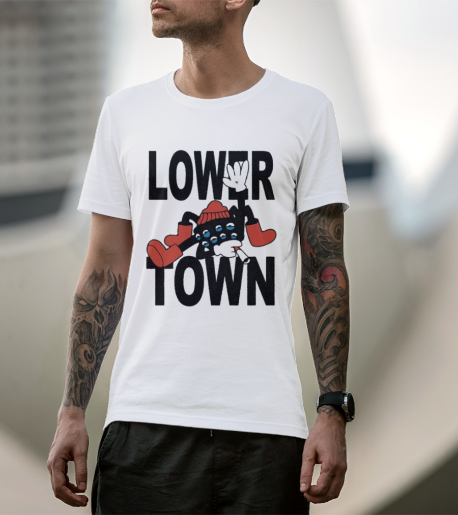 Lowertown Smokey Spider Cartoon Character With Boots And Beanie T-Shirt