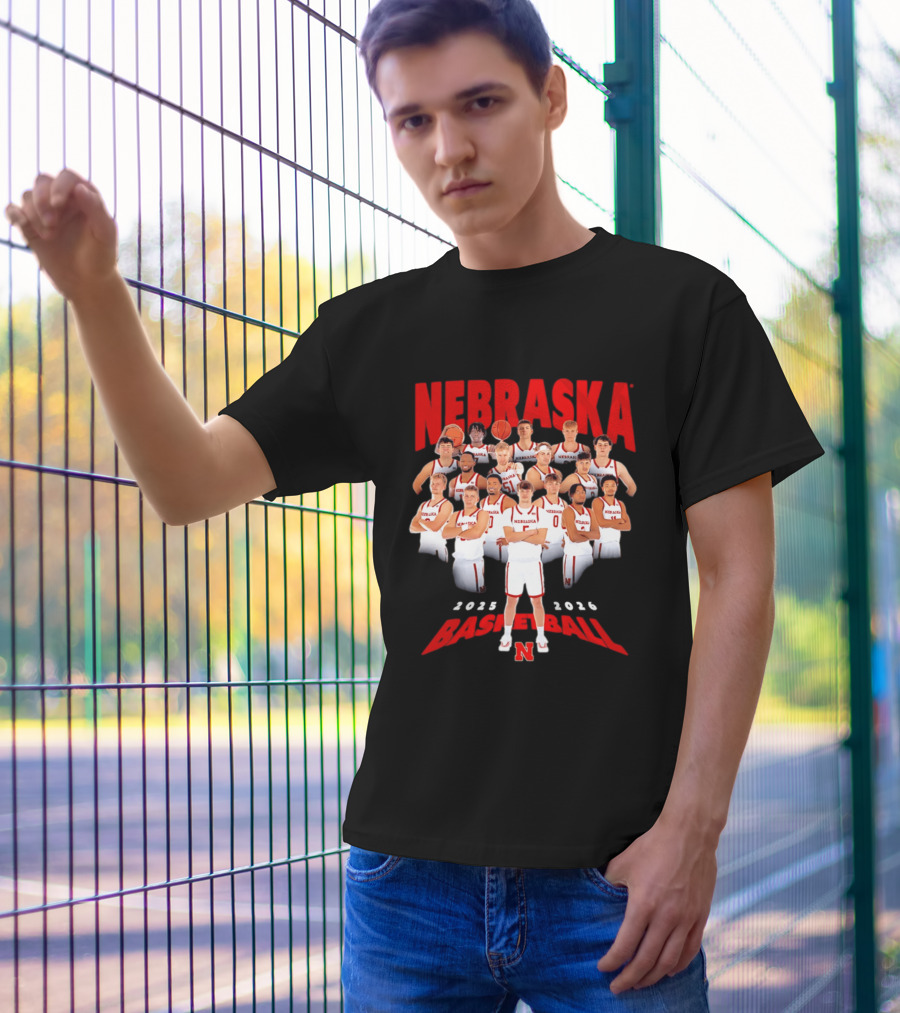 Nebraska 2025 2026 Basketball Team Collage T-Shirt