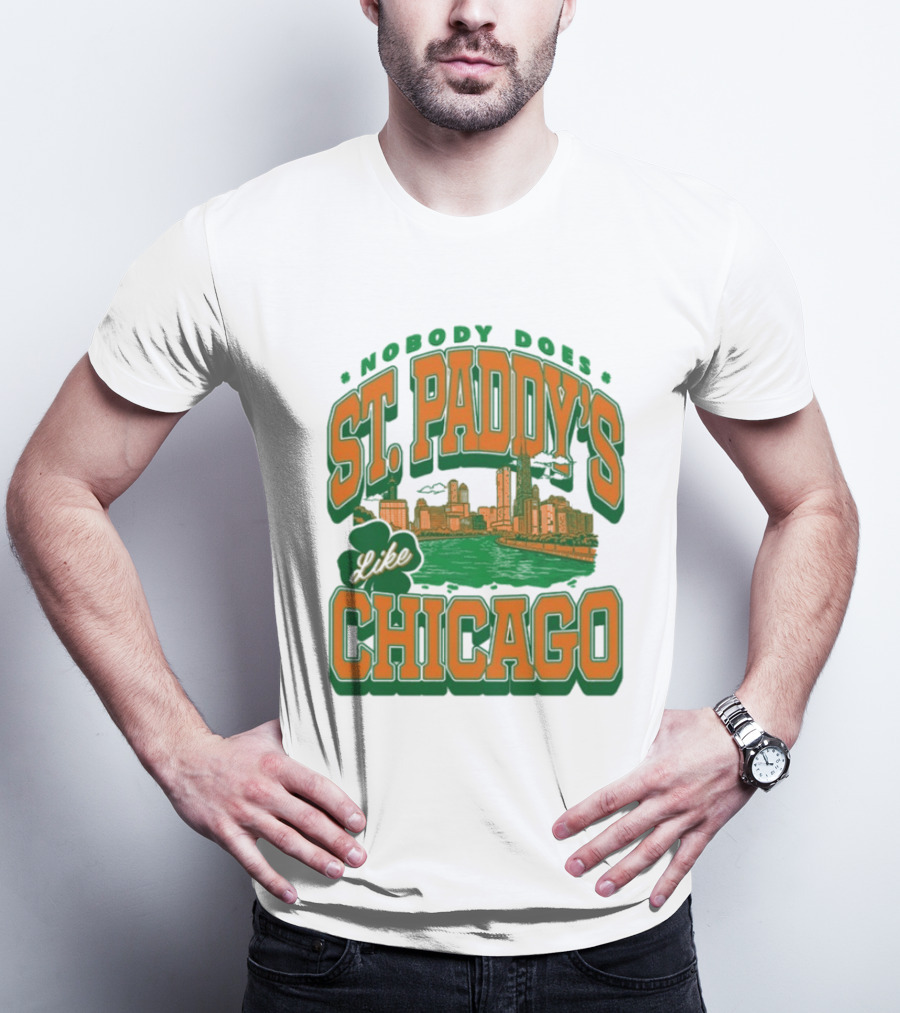 Nobody Does St. Paddy's Like Chicago Skyline Green River Saint Patrick's Day T-Shirt