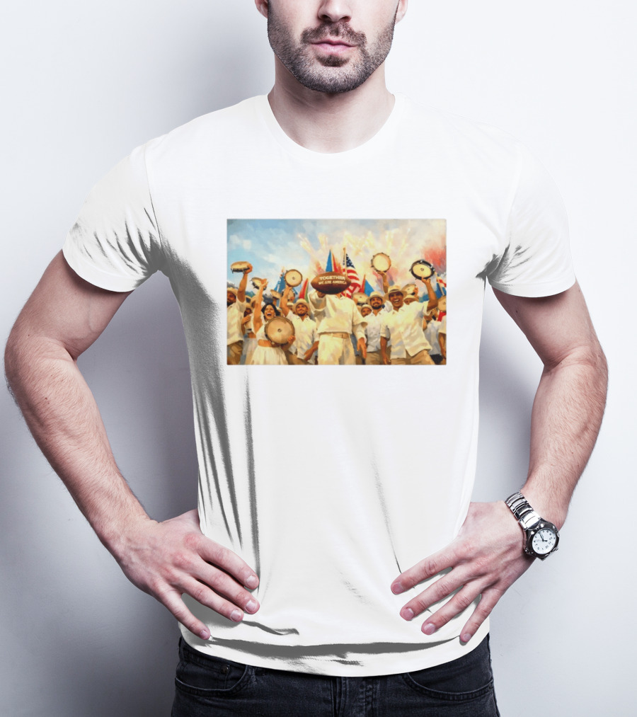 Together We Are America Tambourine Celebration With Flags And Diverse Group Unity T-Shirt