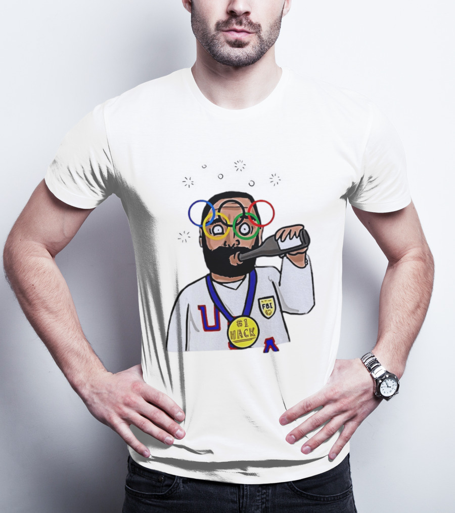 Bearded Man FBI Olympic Rings Glasses Drinking Bottle Hack Medal T-Shirt