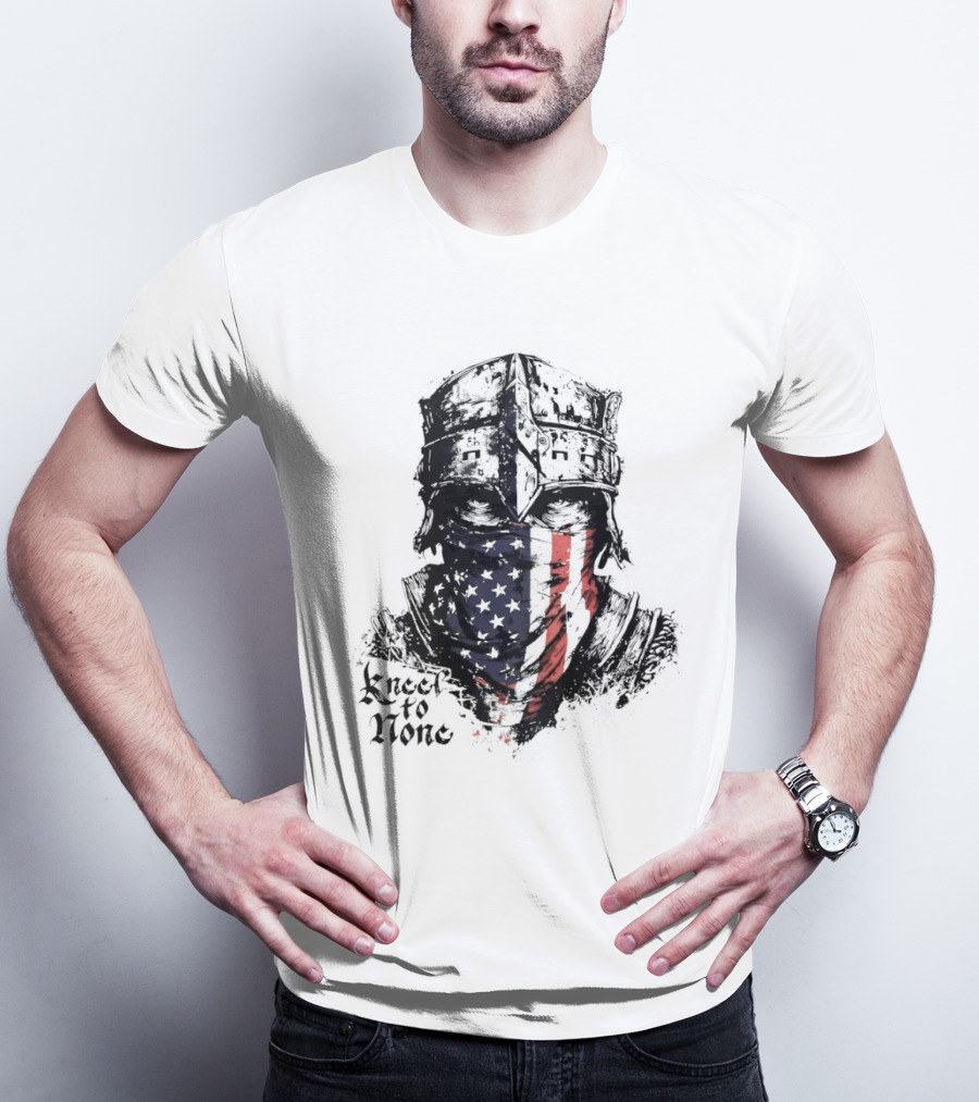 Kneel To None Knight Helmet American Flag T-Shirt