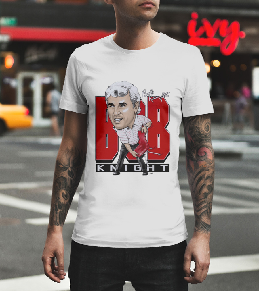 Bob Knight Chair Throw Caricature Signature Red Chair T-Shirt