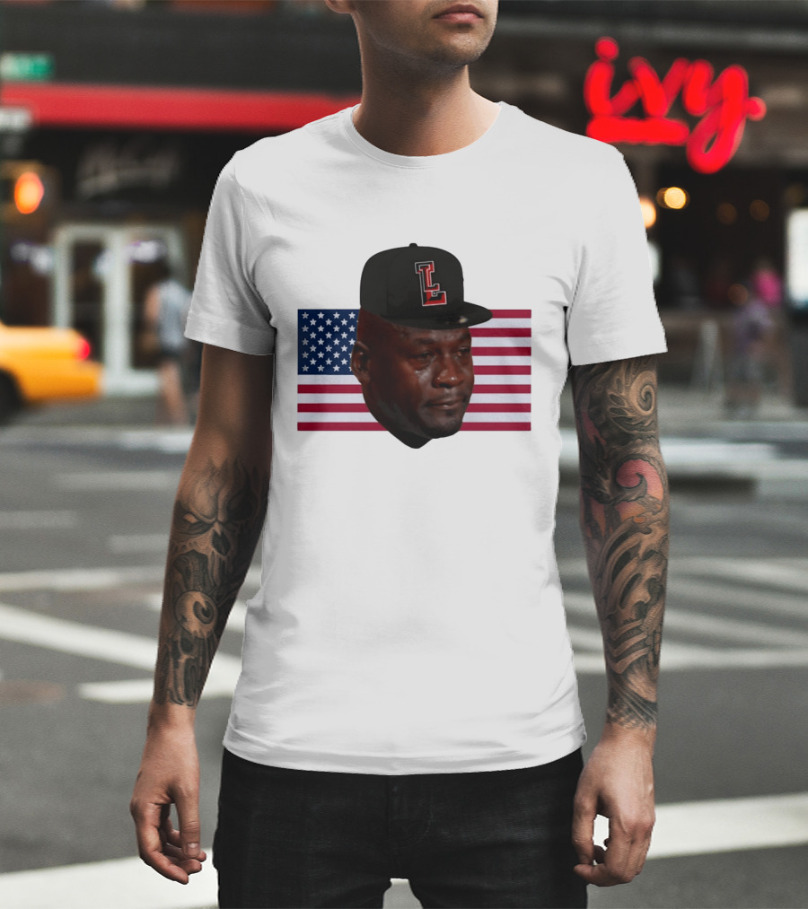 Crying Jordan Texas Tech Red Raiders USA Flag Iconic Meme Cap T-Shirt