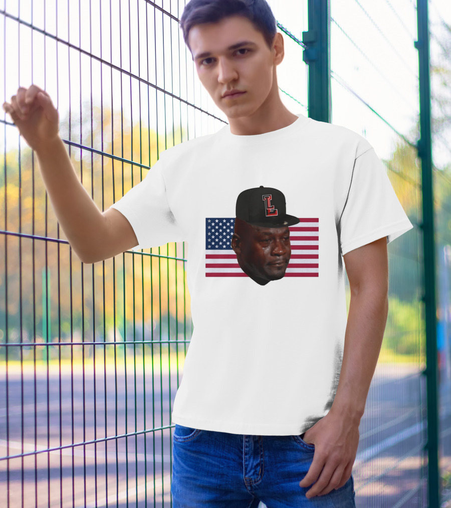 Crying Jordan Texas Tech Red Raiders USA Flag Iconic Meme Cap T-Shirt