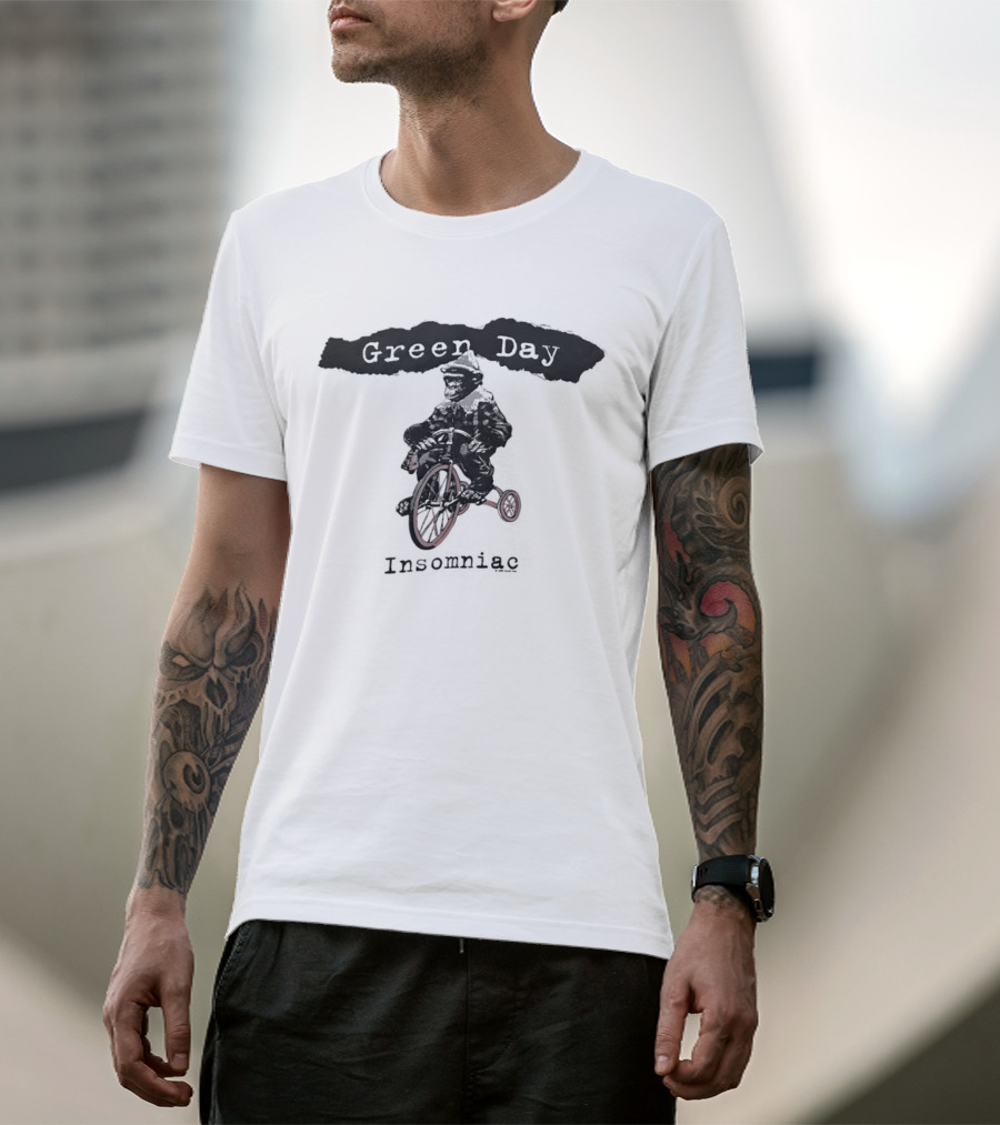 Green Day Insomniac Monkey Riding Bicycle T-Shirt