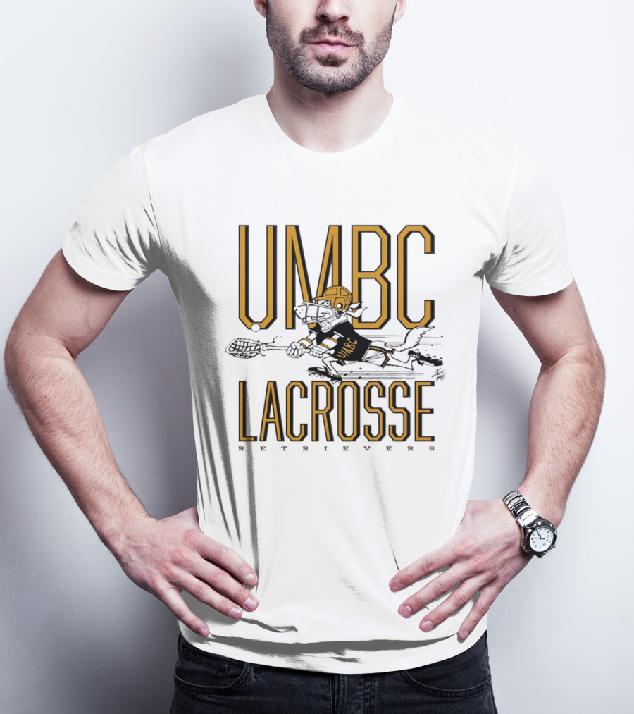 UMBC Retrievers Lacrosse Vintage Style Graphic With Dog Player T-Shirt