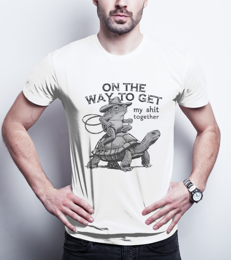 Frog Cowboy Riding Turtle On The Way To Get My Shit Together T-Shirt