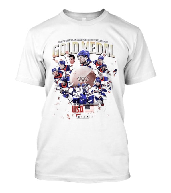 Olympic Winter Games 2026 USA Men's Ice Hockey Gold Medal Team Celebration T-Shirt