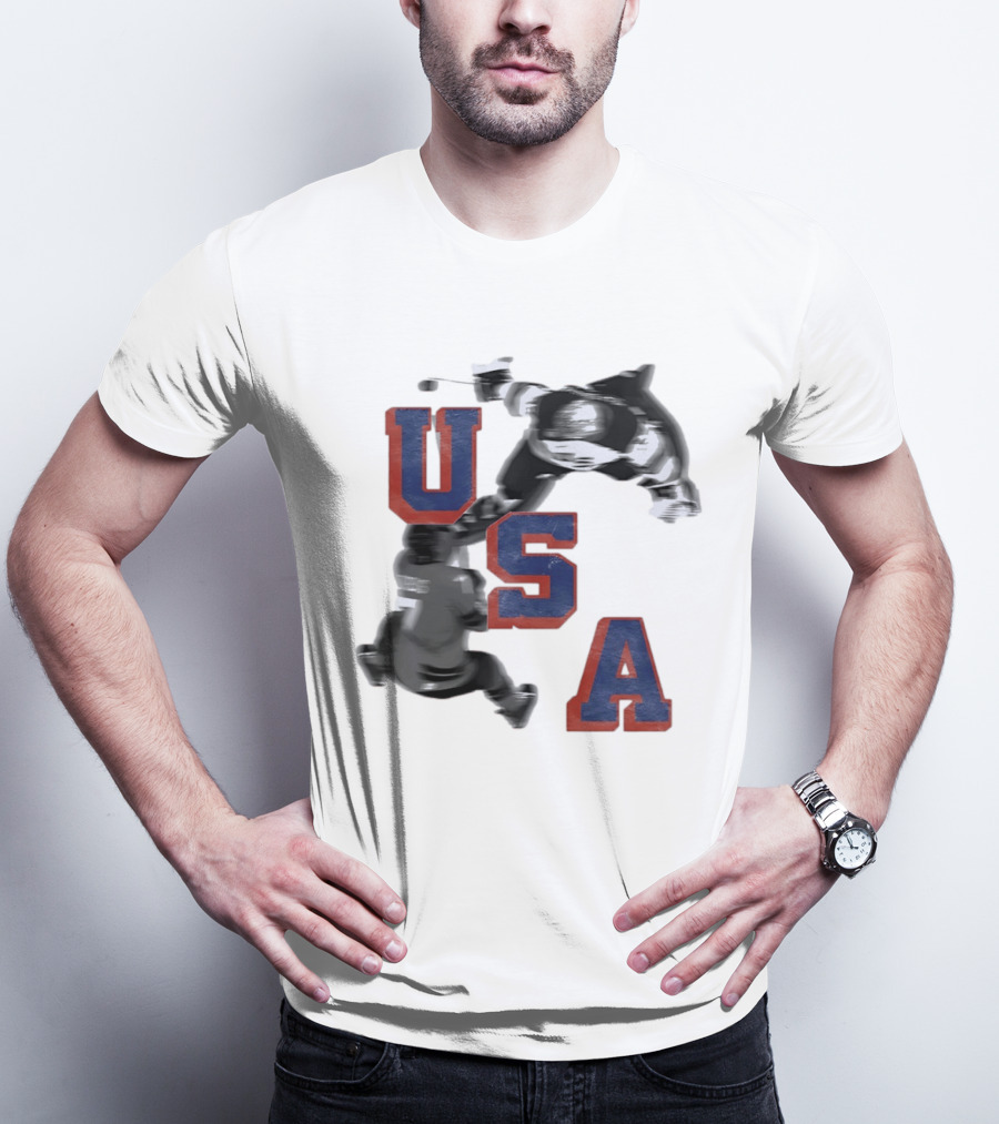 USA Team Hockey Player Action Packed Sports Fan T-Shirt