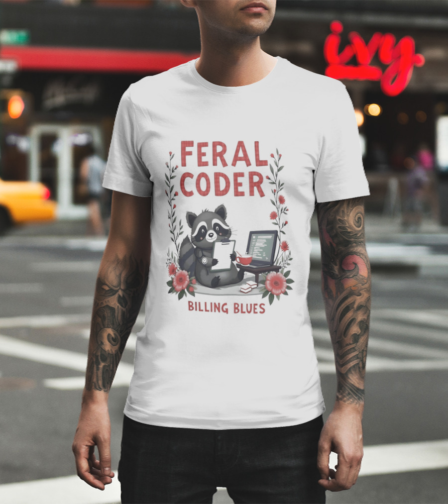 Feral Coder Raccoon Billing Blues T-Shirt