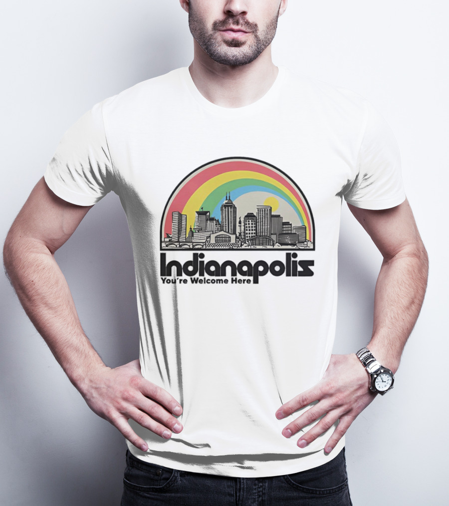 Indianapolis You're Welcome Here City Skyline Rainbow T-Shirt