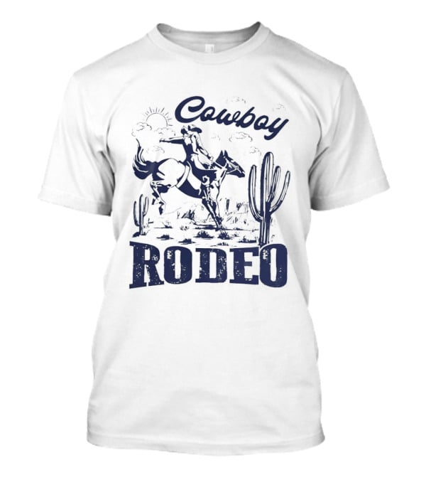 Rodeo Cowboy Horse Riding In Desert Scenery T-Shirt