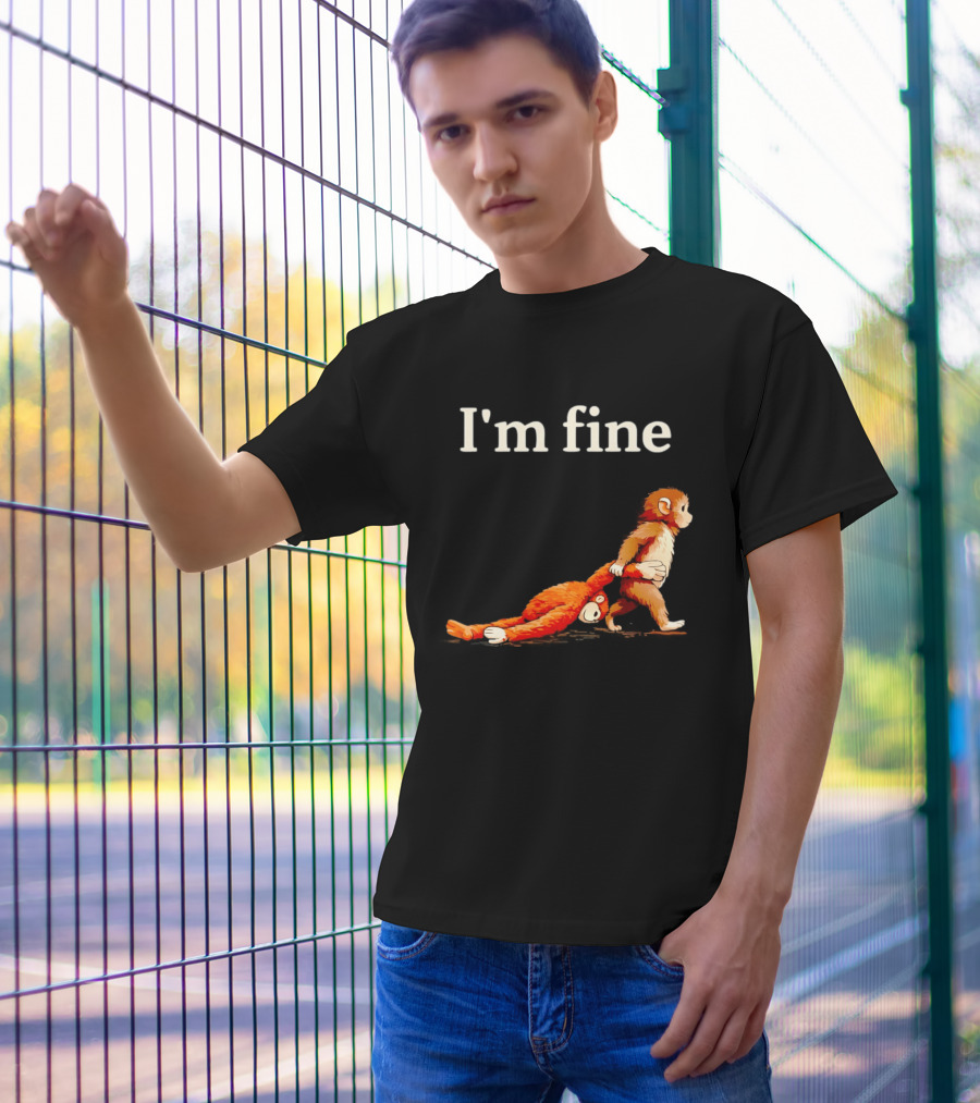 I'm Fine Sad Monkey Punch Meme With Orange Toy T-Shirt