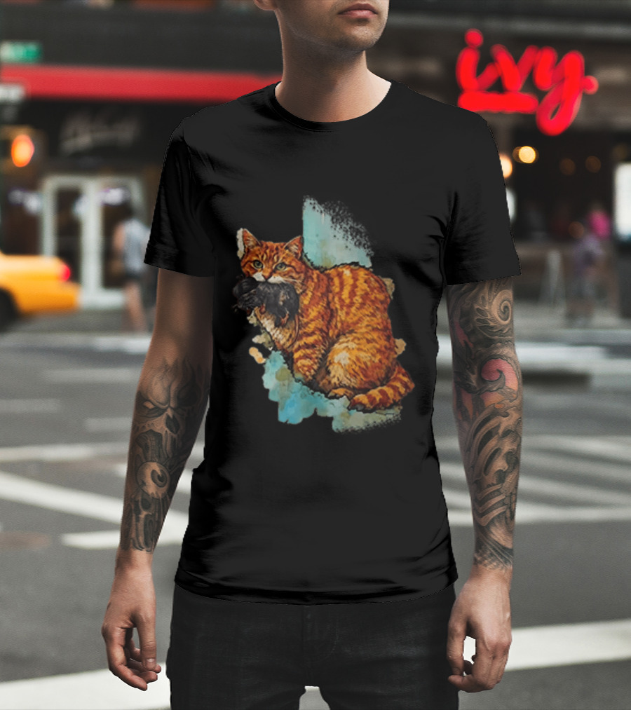 Iran Map Orange Tabby Cat With Mouse T-Shirt