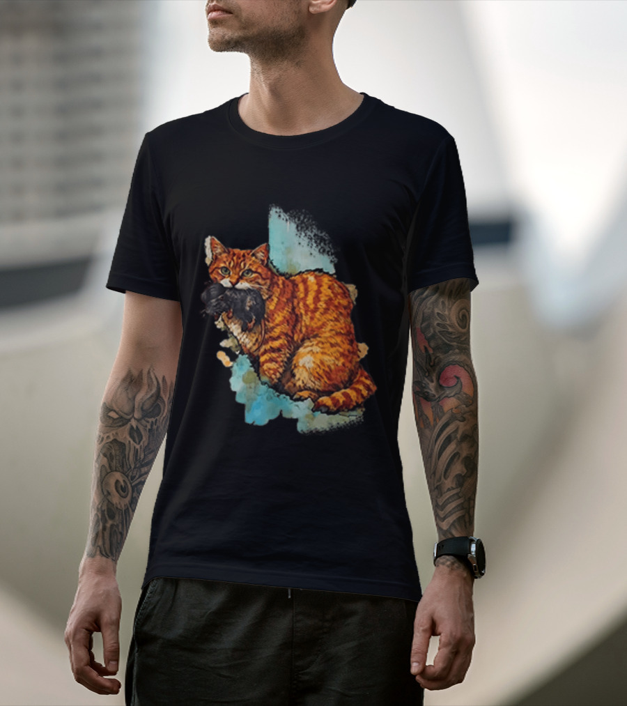 Iran Map Orange Tabby Cat With Mouse T-Shirt
