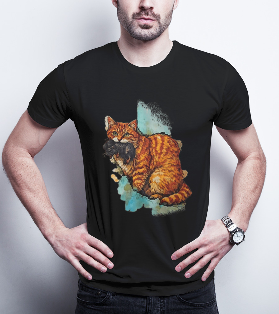 Iran Map Orange Tabby Cat With Mouse T-Shirt