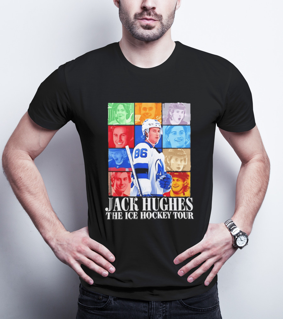Jack Hughes 86 The Ice Hockey Tour Colorful Portrait Compilation T-Shirt