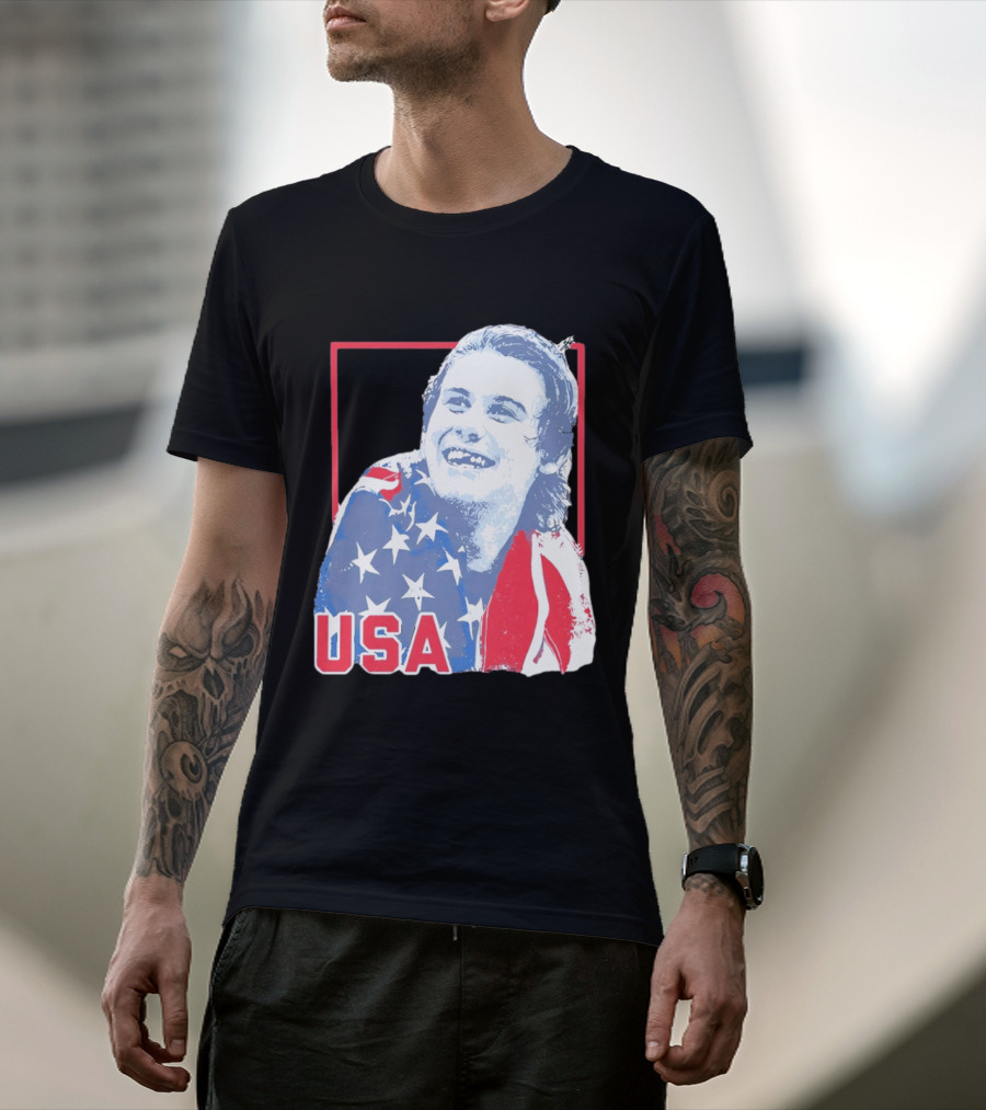 Jack Hughes USA Flag 2026 Hockey T-Shirt