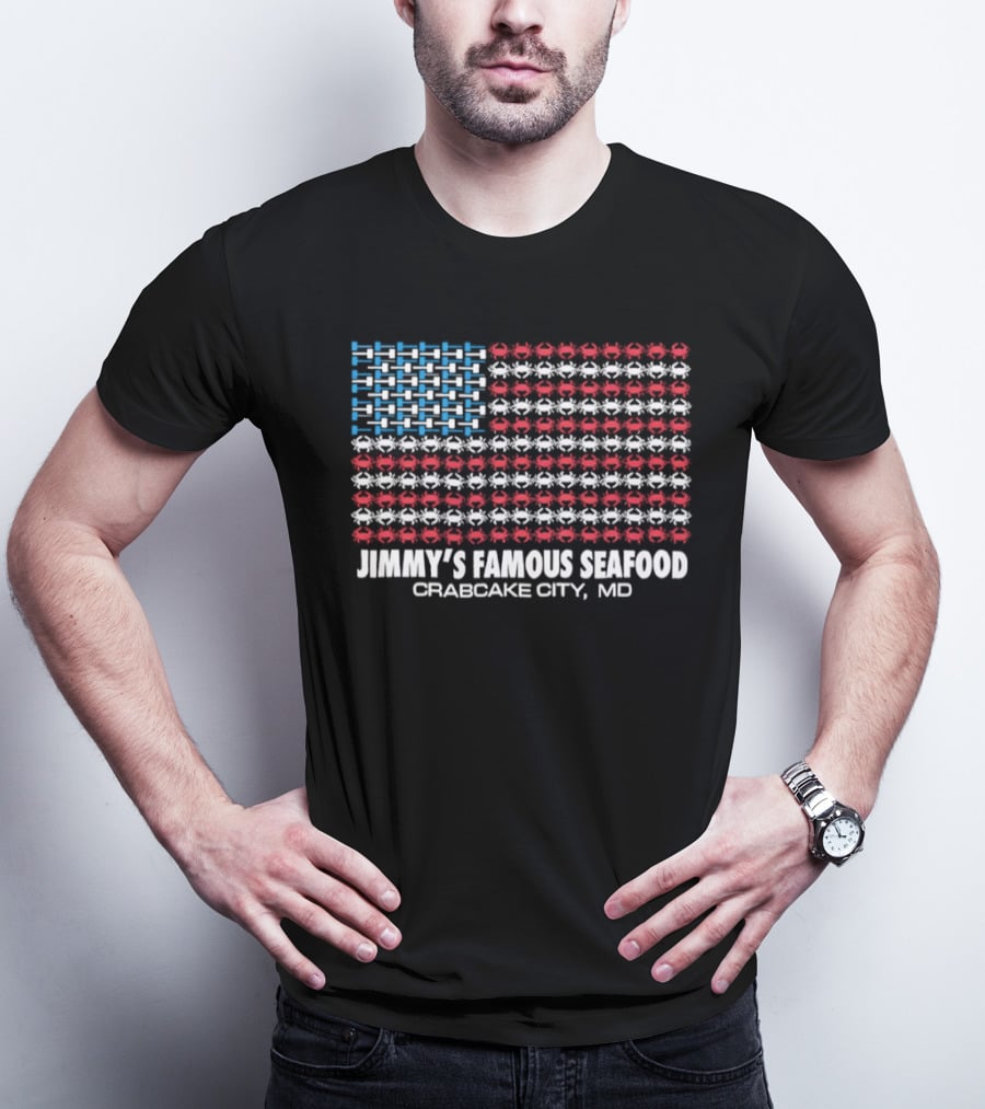 Crab Flag Jimmy's Famous Seafood Crabcake City MD USA Flag T-Shirt