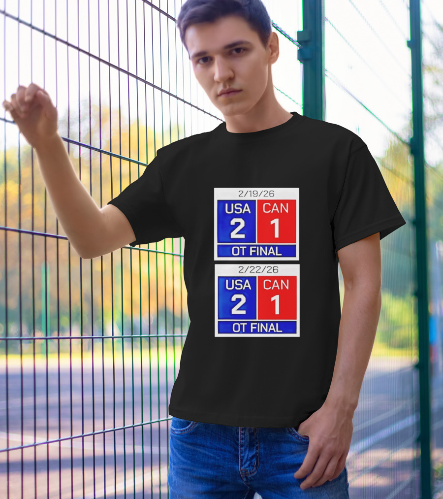 American Hockey Scoreboard USA 2 Canada 1 OT Final 2026 February 19 February 22 T-Shirt