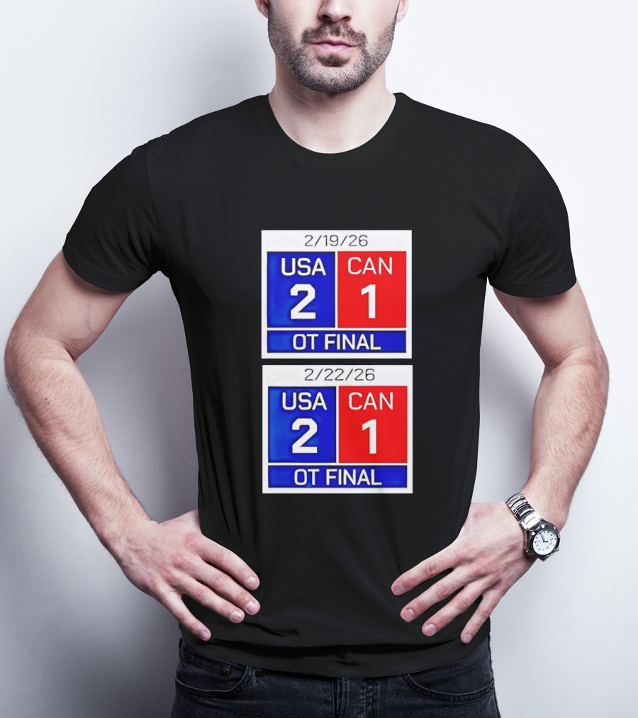 American Hockey Scoreboard USA 2 Canada 1 OT Final 2026 February 19 February 22 T-Shirt