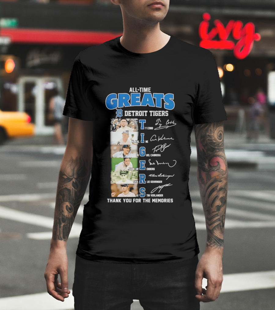 All Time Detroit Tigers Greats Legends Signatures Thank You For The Memories T-Shirt