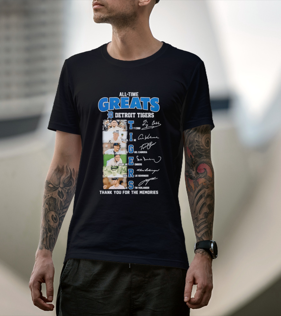 All Time Detroit Tigers Greats Legends Signatures Thank You For The Memories T-Shirt