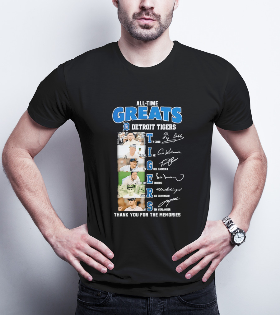All Time Detroit Tigers Greats Legends Signatures Thank You For The Memories T-Shirt