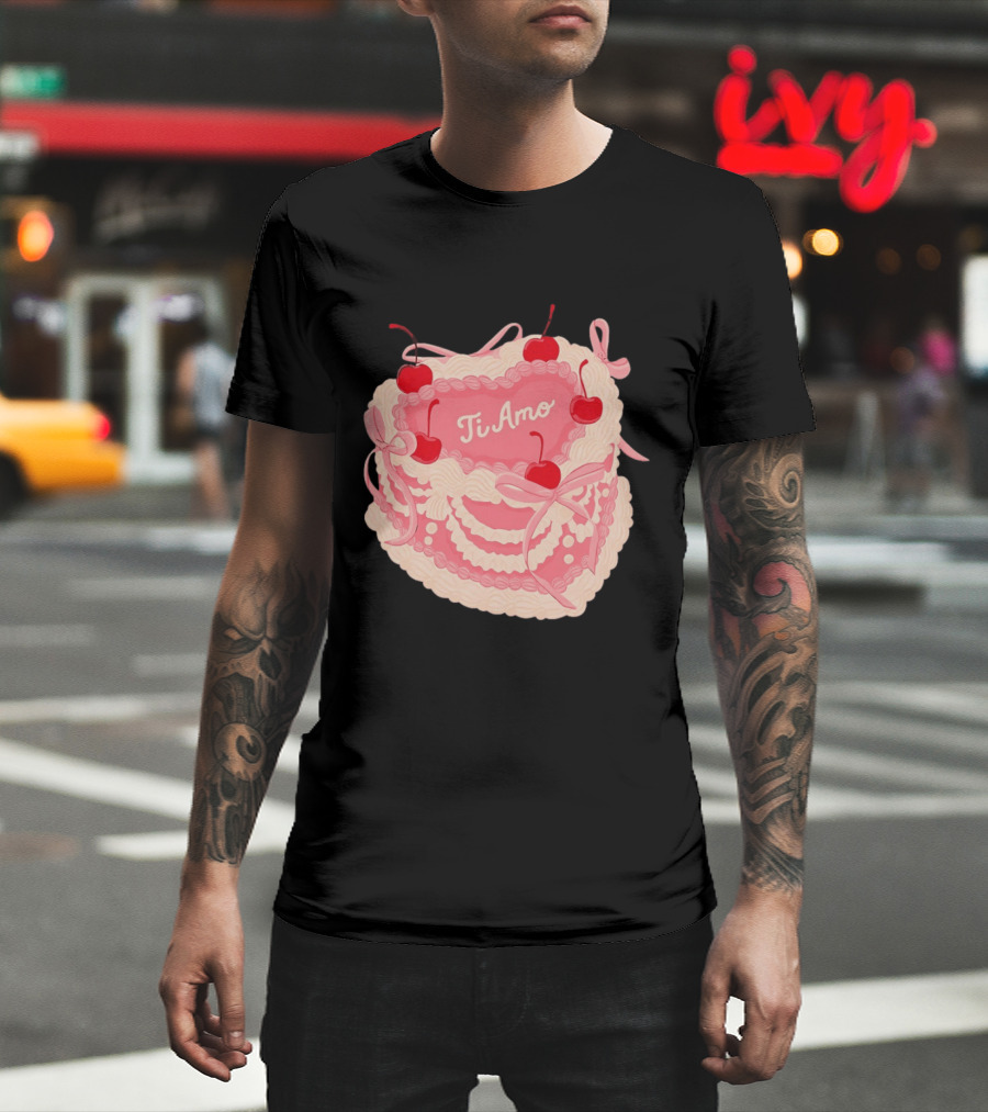 Ti Amo Heart Cake With Cherries And Bows T-Shirt