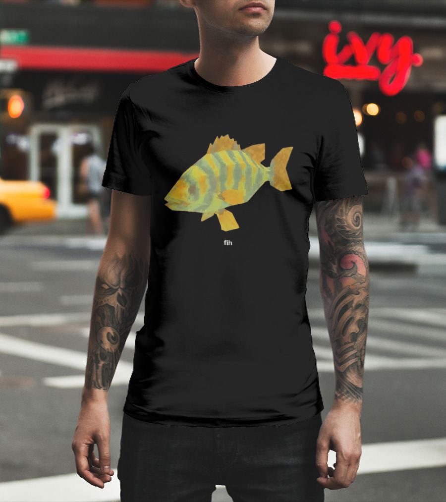 Low Poly Fish Yellow Green Striped Pixels T-Shirt