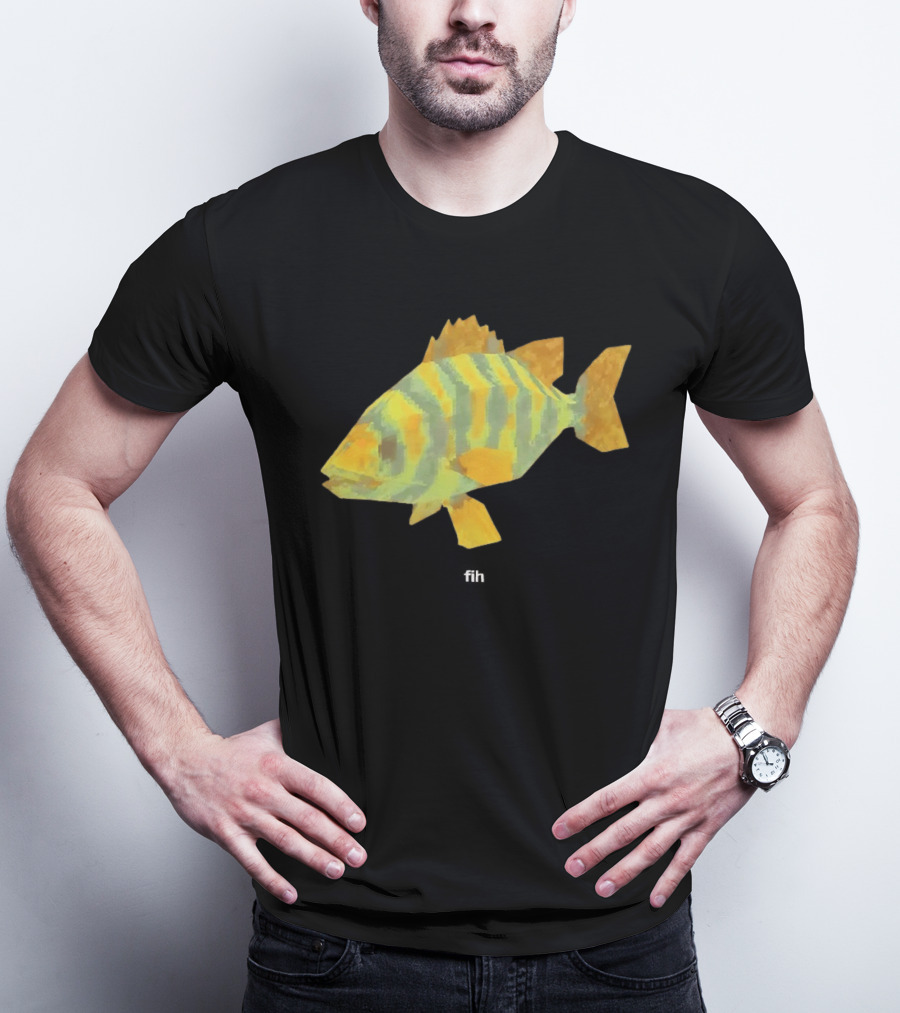 Low Poly Fish Yellow Green Striped Pixels T-Shirt