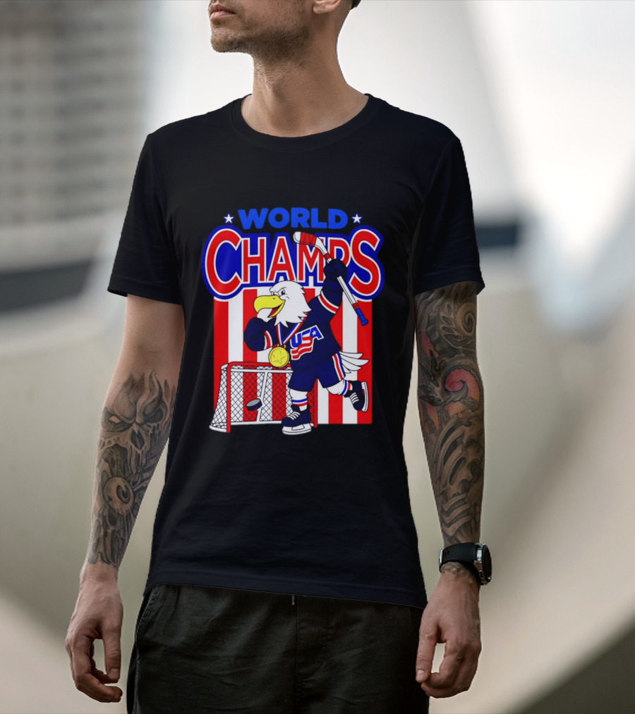 USA Hockey World Champs 2026 Eagle Mascot With Gold Medal T-Shirt