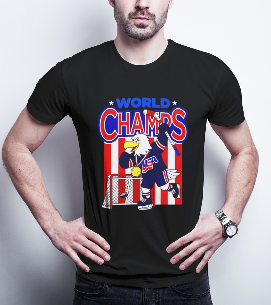 USA Hockey World Champs 2026 Eagle Mascot With Gold Medal T-Shirt