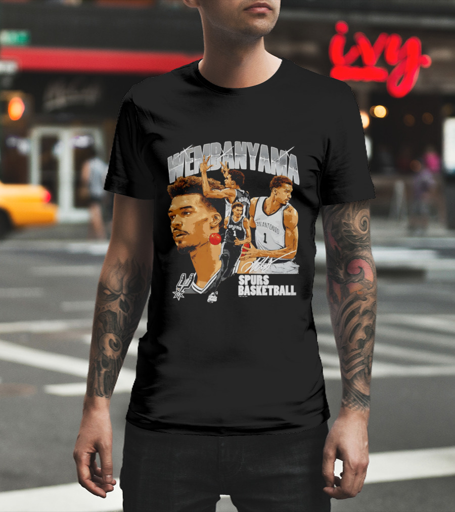 Wembanyama Spurs Basketball San Antonio Player Collage T-Shirt