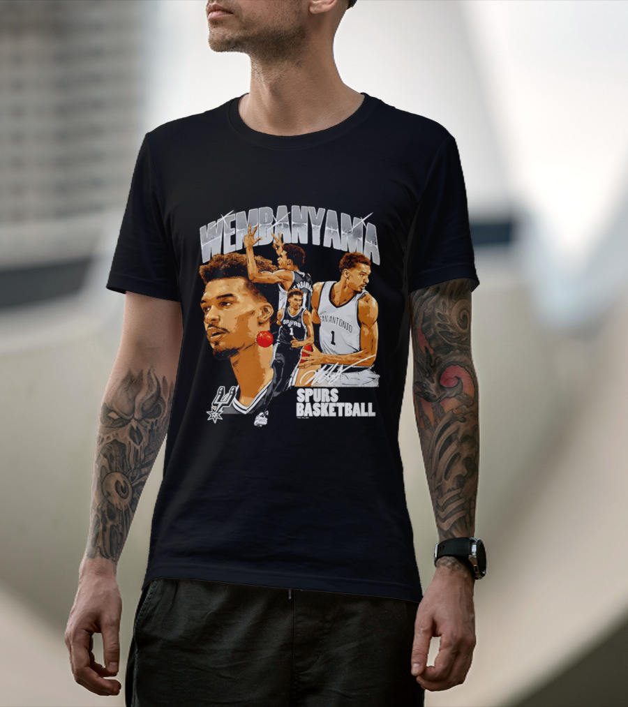 Wembanyama Spurs Basketball San Antonio Player Collage T-Shirt