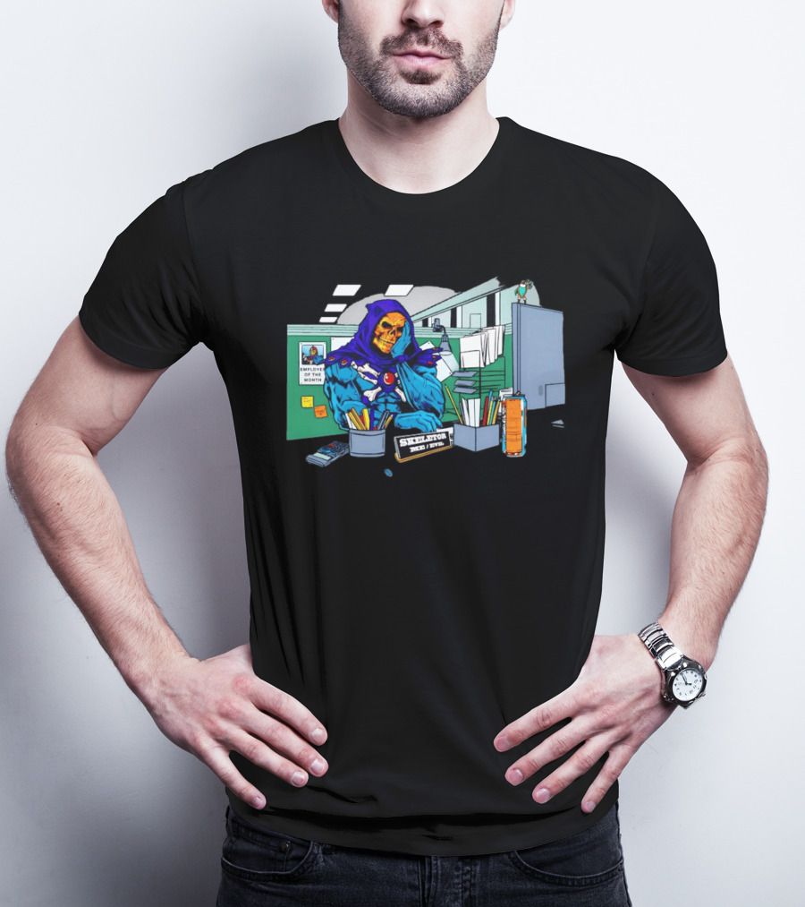 Skeletor Employee Of The Month Frustration In Office Cubicle Retro Humor T-Shirt