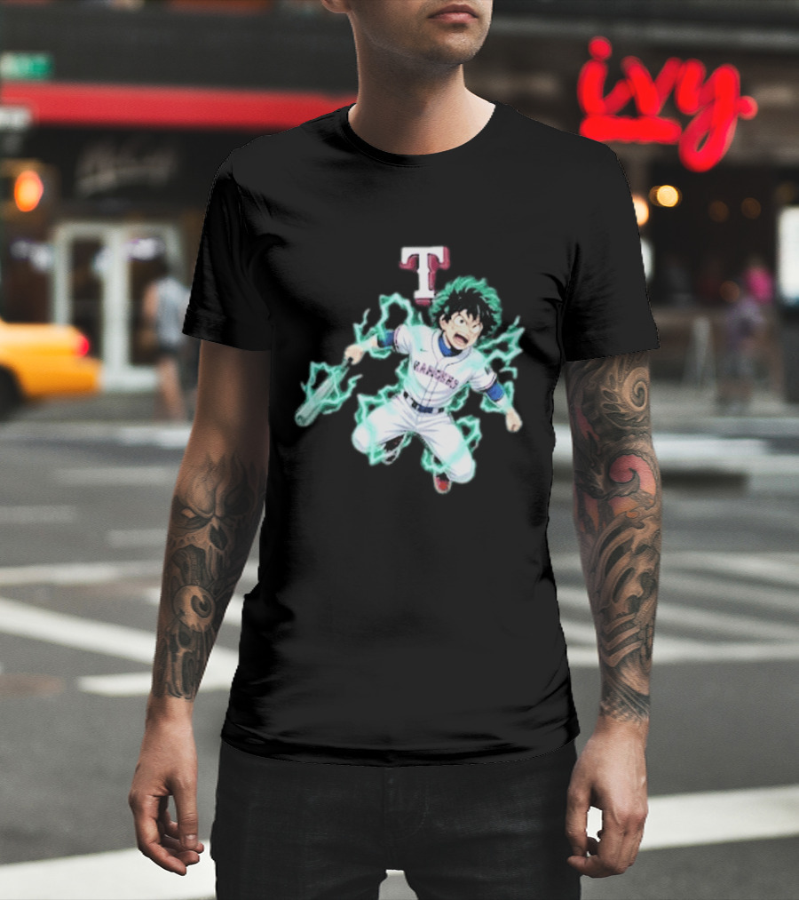 Deku My Hero Academia 2026 Texas Rangers MLB Collaboration Anime T-Shirt